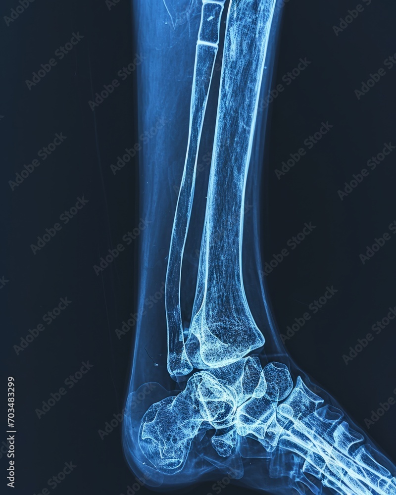 Radiographic image of a leg and foot, showing the detailed bone ...