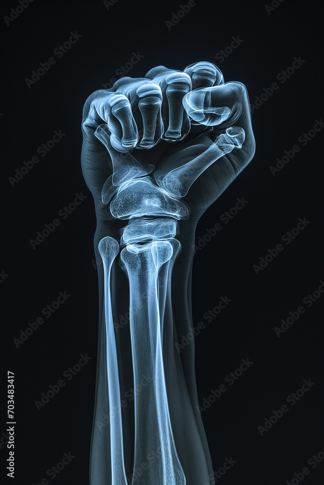 x-ray vision concept art depicting a raised closed fist - black ...