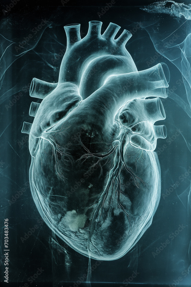 x-ray vision concept art depicting a human anatomical heart - grunge ...