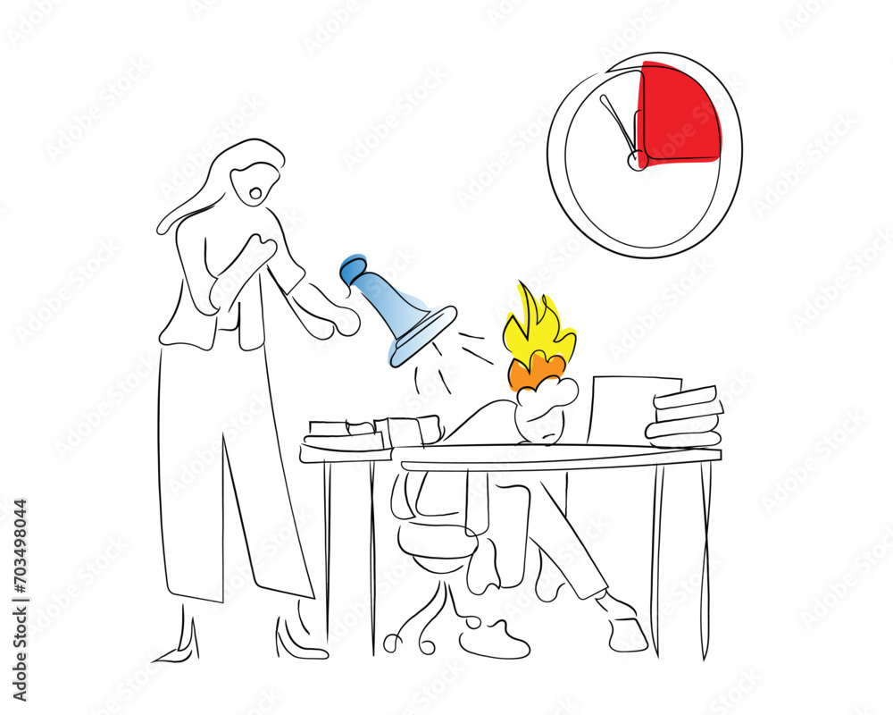 line art vector of Set Deadline, Lack of Time, Stress in Office Concept ...