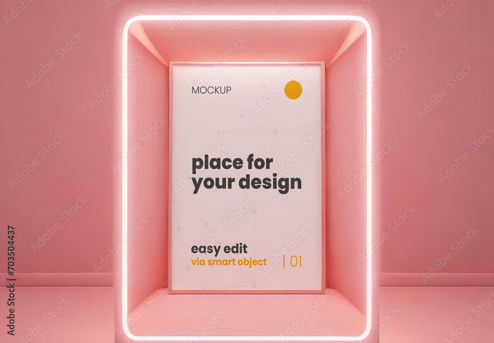 Neon Lights Frame Poster Mockup 05 Stock Template | Adobe Stock