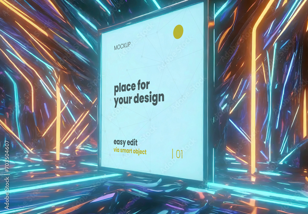 Neon Lights Frame Poster Mockup 10 Stock Template | Adobe Stock