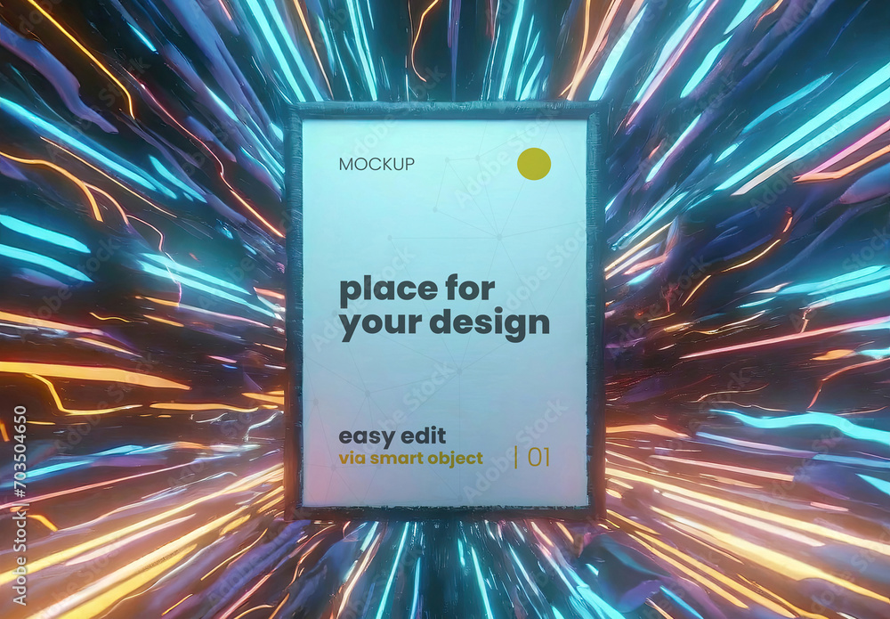 Neon Lights Frame Poster Mockup 11 Stock Template | Adobe Stock