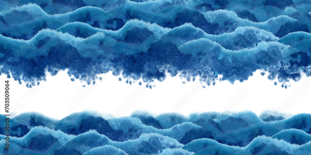 Watercolor blue seamless border for the image of the sea, waves, sky ...