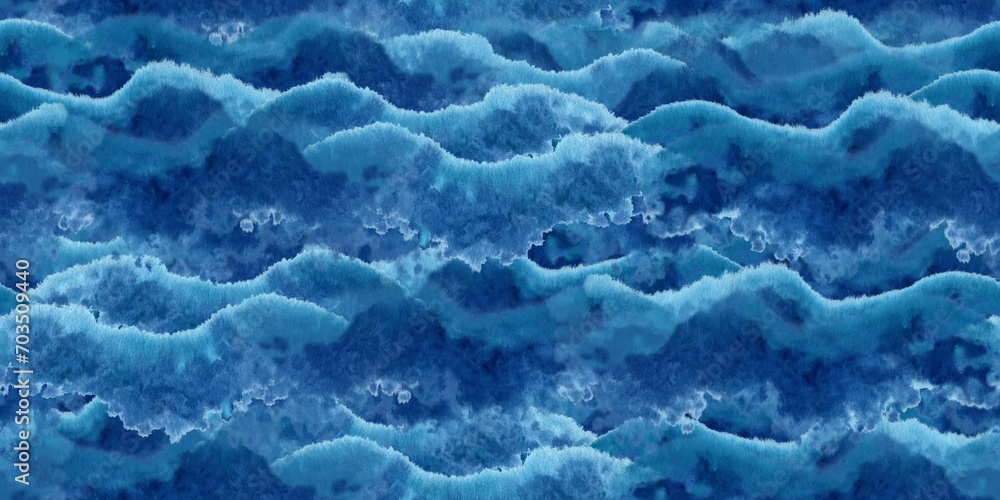Watercolor blue seamless border for the image of the sea, waves, sky ...