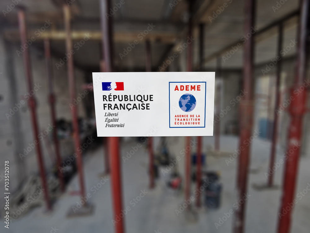 January 05th 2024. Focus on the ADEME logo on a window, in the blurry ...