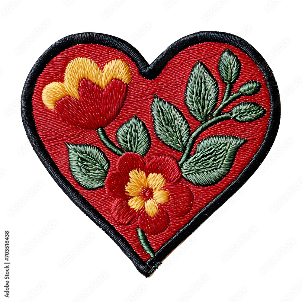 heart embroidered patch badge on isolated transparent background png ...
