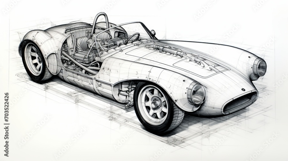 mechanical drawing of a sports car, copy space, 16:9 Stock Illustration ...