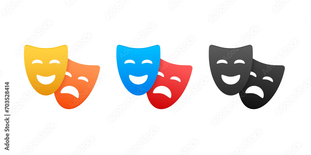 Comedy and Tragedy Theater Masks, Vector Illustration Set of Drama and ...