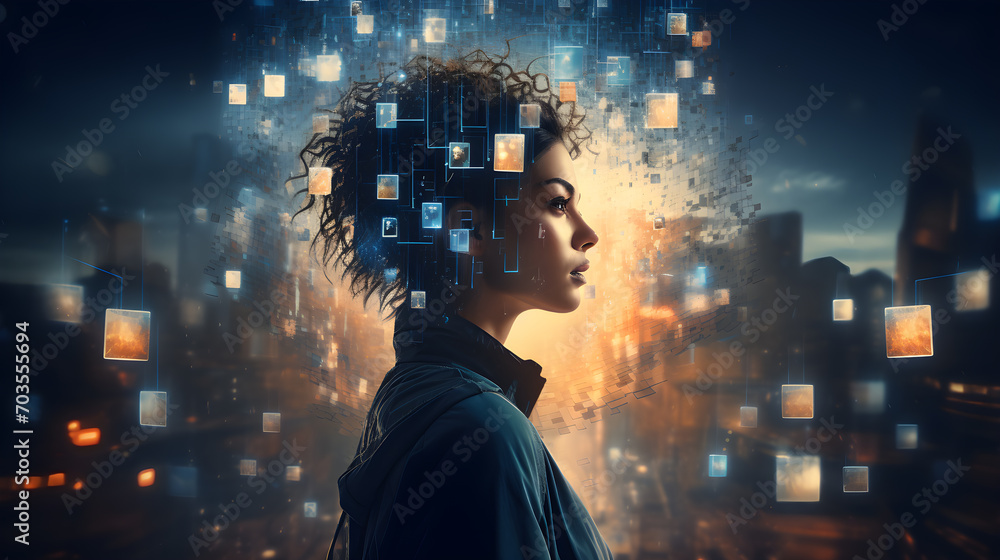 Conceptual photo of a person's silhouette filled with interconnected ...