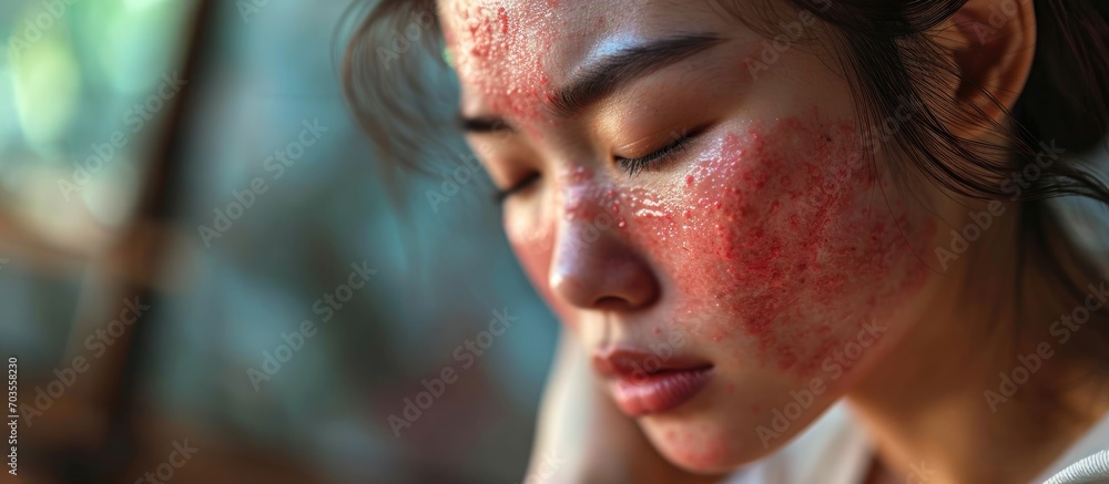 Asian woman with skin problem caused by cosmetic allergy seeks medical ...