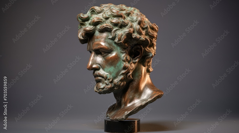 Bronze antique statue of a male head on dark background. Perfect for ...