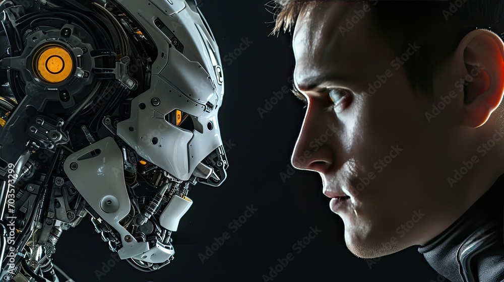 AI vs. Human: A Captivating Stare Down in Dramatic Light. Robot and ...