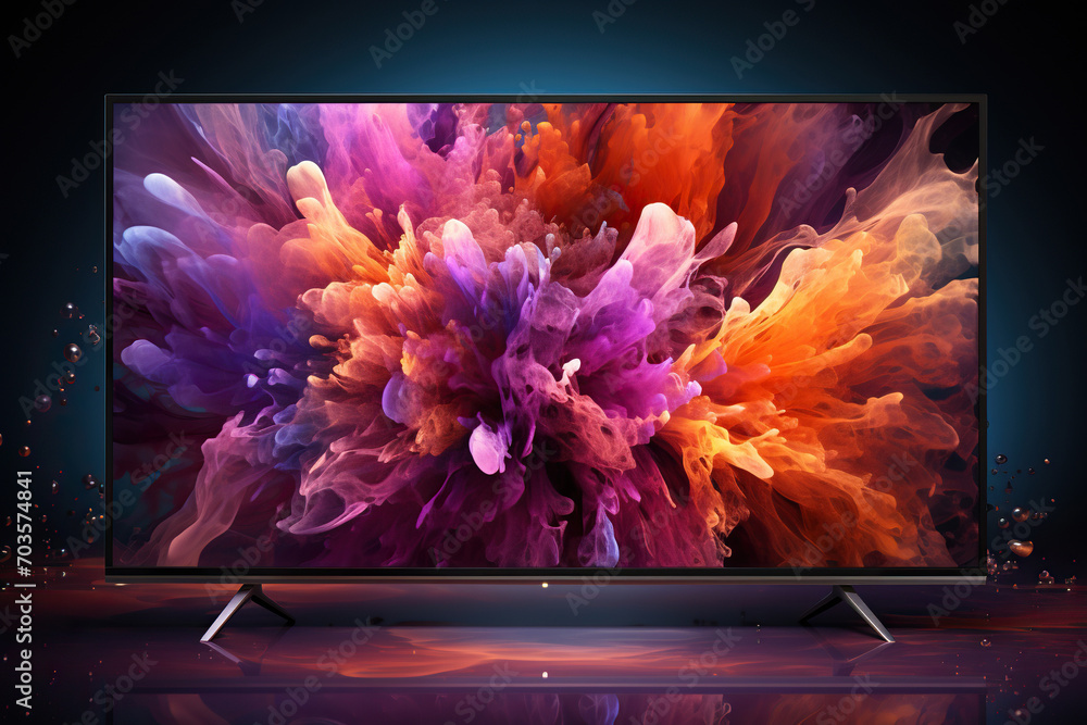 Flat screen modern TV with a very realistic screensaver, wallpaper ...