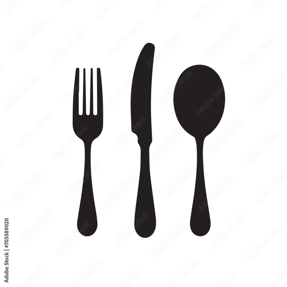 Spoon fork knife set in cartoon, doodle style. Isolated 2d vector ...