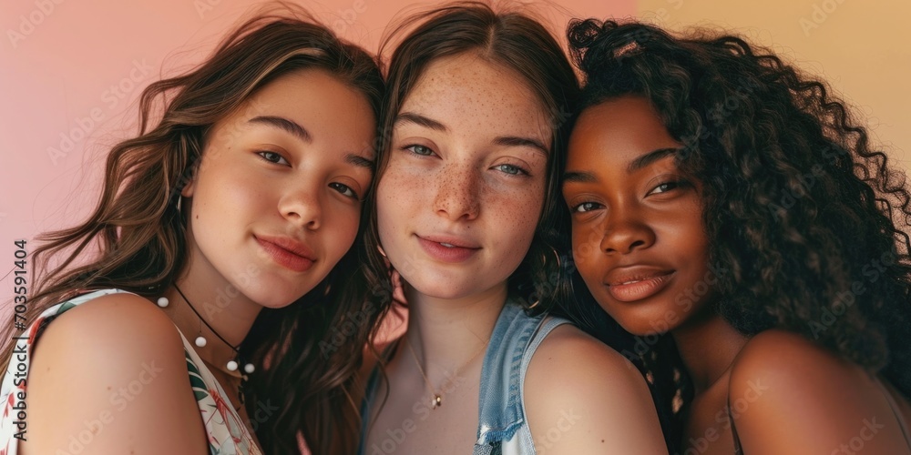 Three girls posing for a picture together. Ideal for group photos ...
