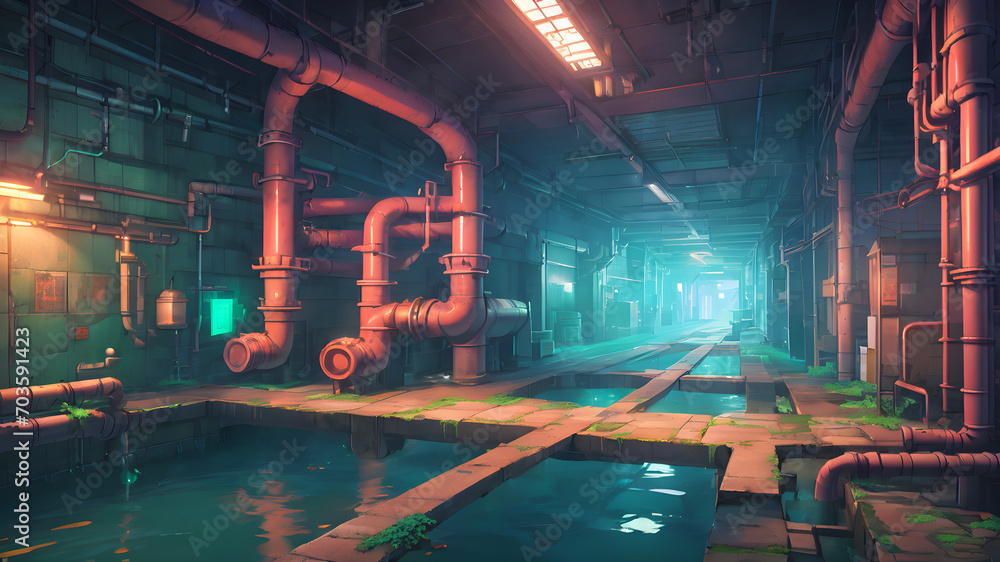 Underground sewer system illustration with giant pipes system and ...