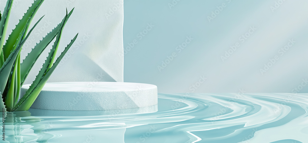 Aloe vera background for natural cosmetics. Aloe vera plant and podium ...