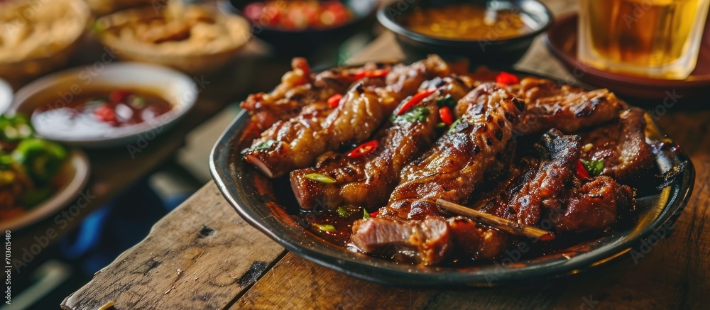 Thai northeastern street food: Grilled pork intestines (Sai-On Yang ...