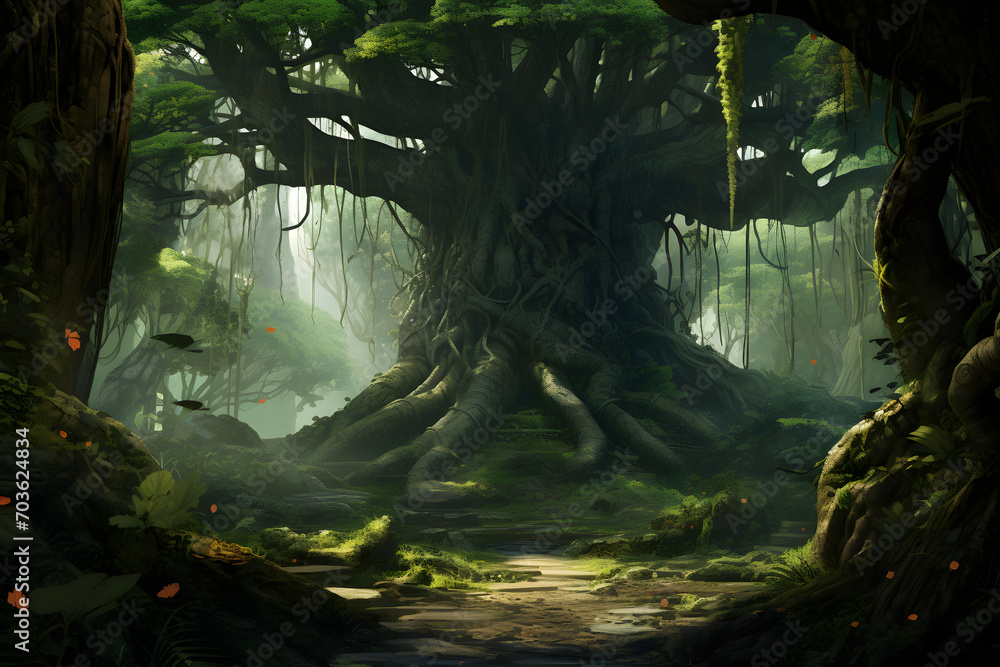 Ilustrace „massive tree, huge tree, big trree, massive jungle tree ...