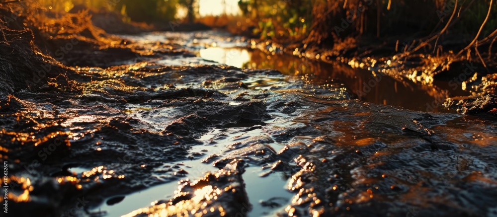 Motor oil spill causing ecological issue and water pollution. Stock ...