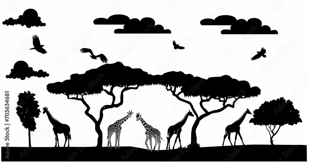 Giraffe Habitat Vector Silhouette illustration Stock Vector | Adobe Stock