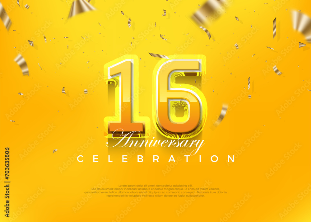 Premium 16th anniversary celebration design, with modern yellow 3d ...
