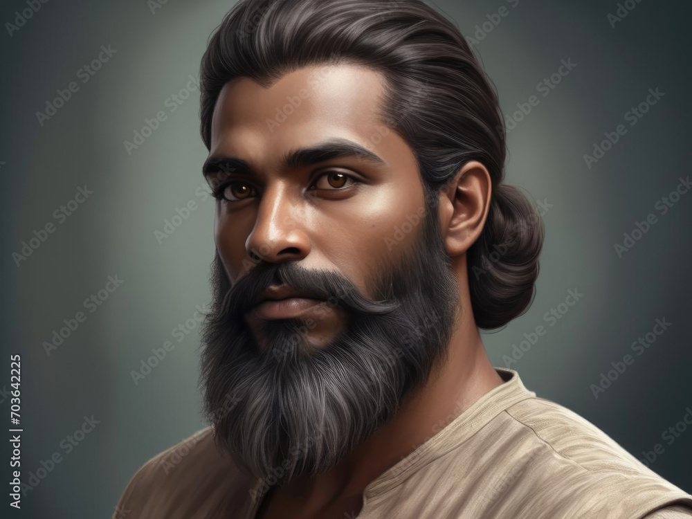Artistic Portrait - South Asian man with an elegant beard in an art ...