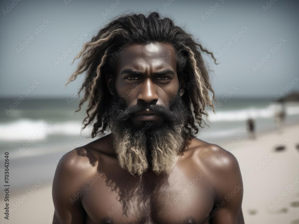 Urban Grunge Surfer - A striking medium-shot portrait of a tall, narrow ...
