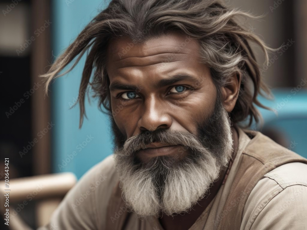 Vibrant Indigenous Carpenter - A dynamic street shot of a very tall ...