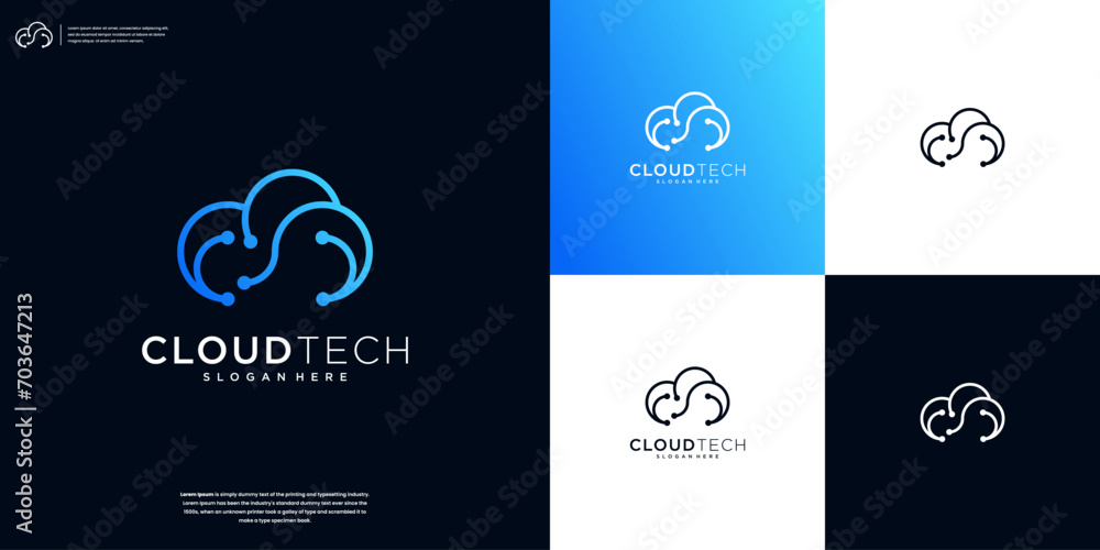 Cloud tech logo design template. Cloud digital technology logo design ...