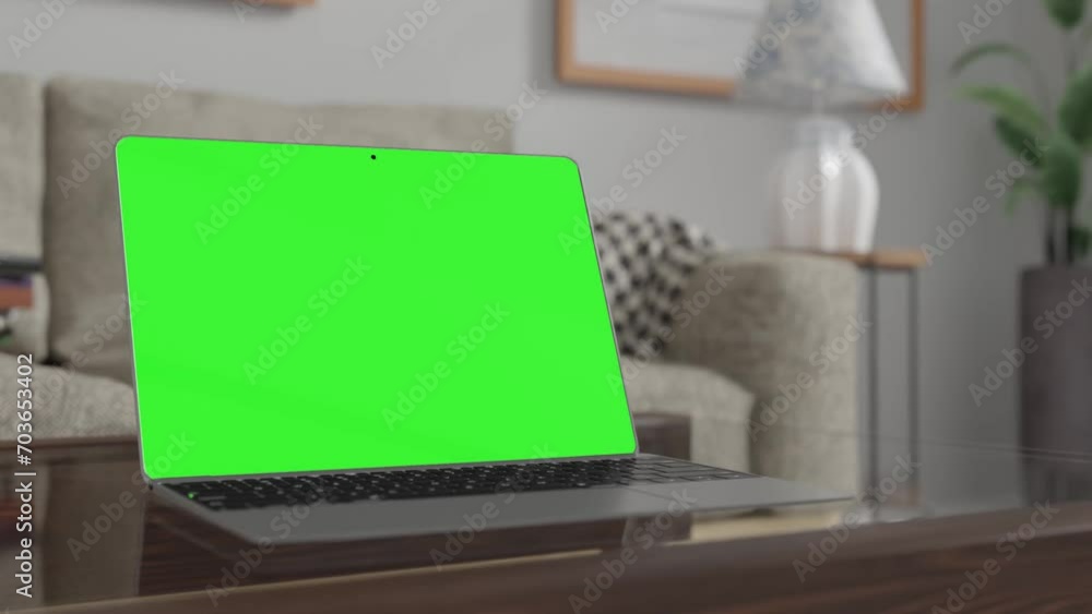 Laptop with blank green screen, isolated background. HD animation for ...