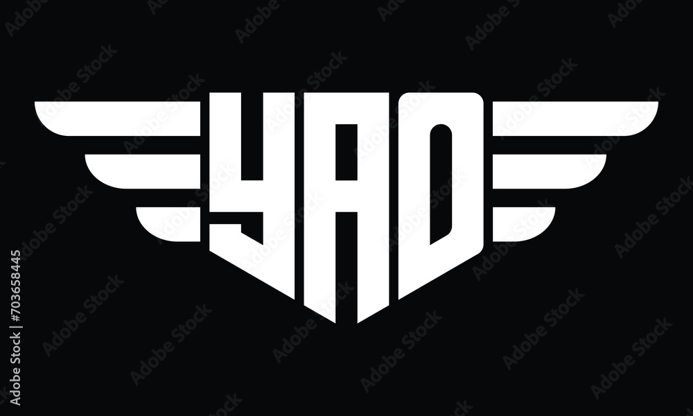 YAO three letter logo, creative wings shape logo design vector template ...