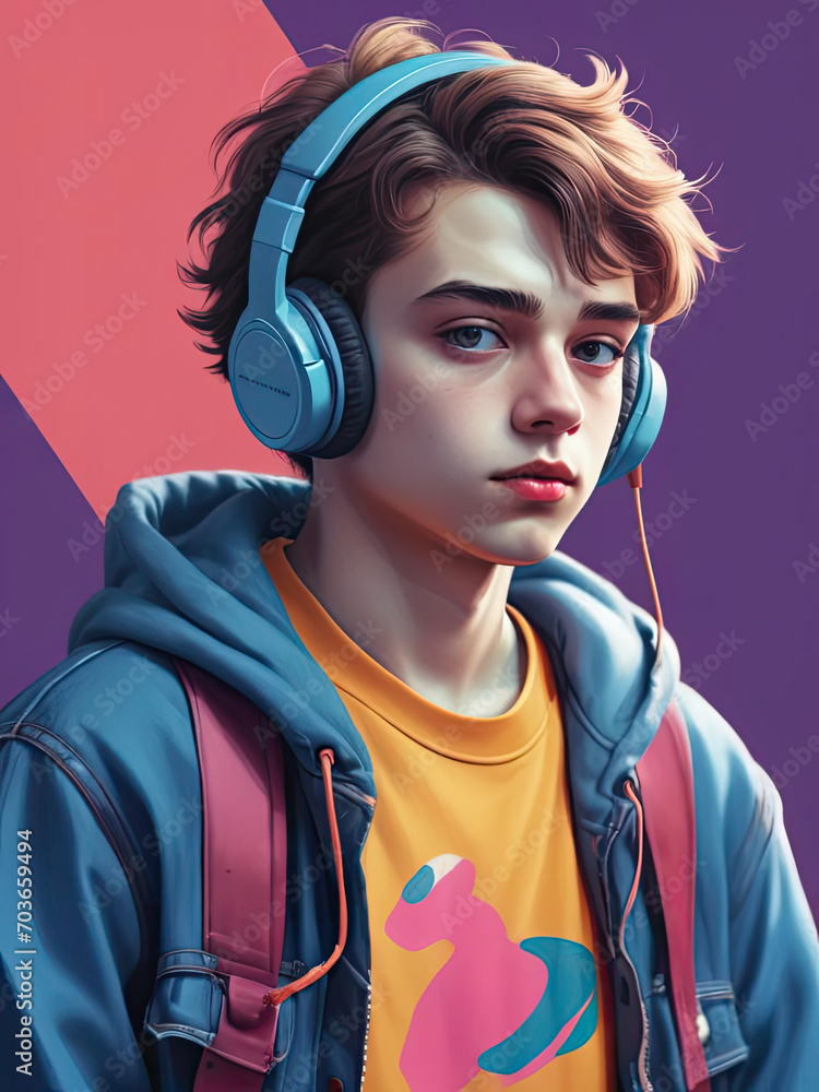 Surreal Teenager Portrait - Close-up Flat Illustration of a Teenager ...