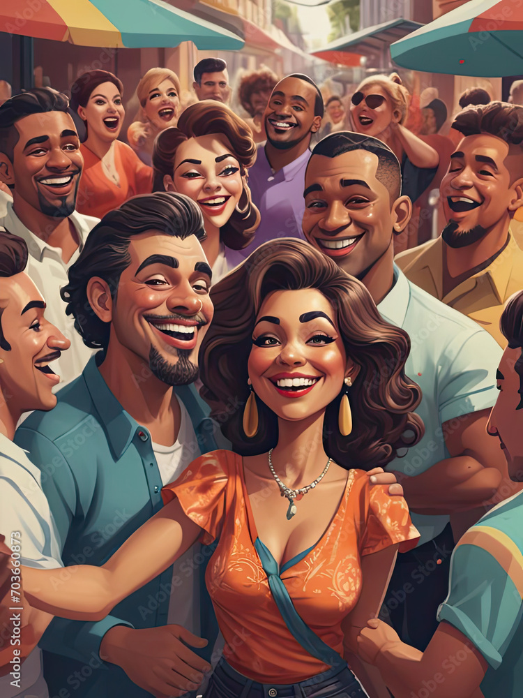 Whimsical Caricatures Dancing the Lambada - Playful high angle close-up ...