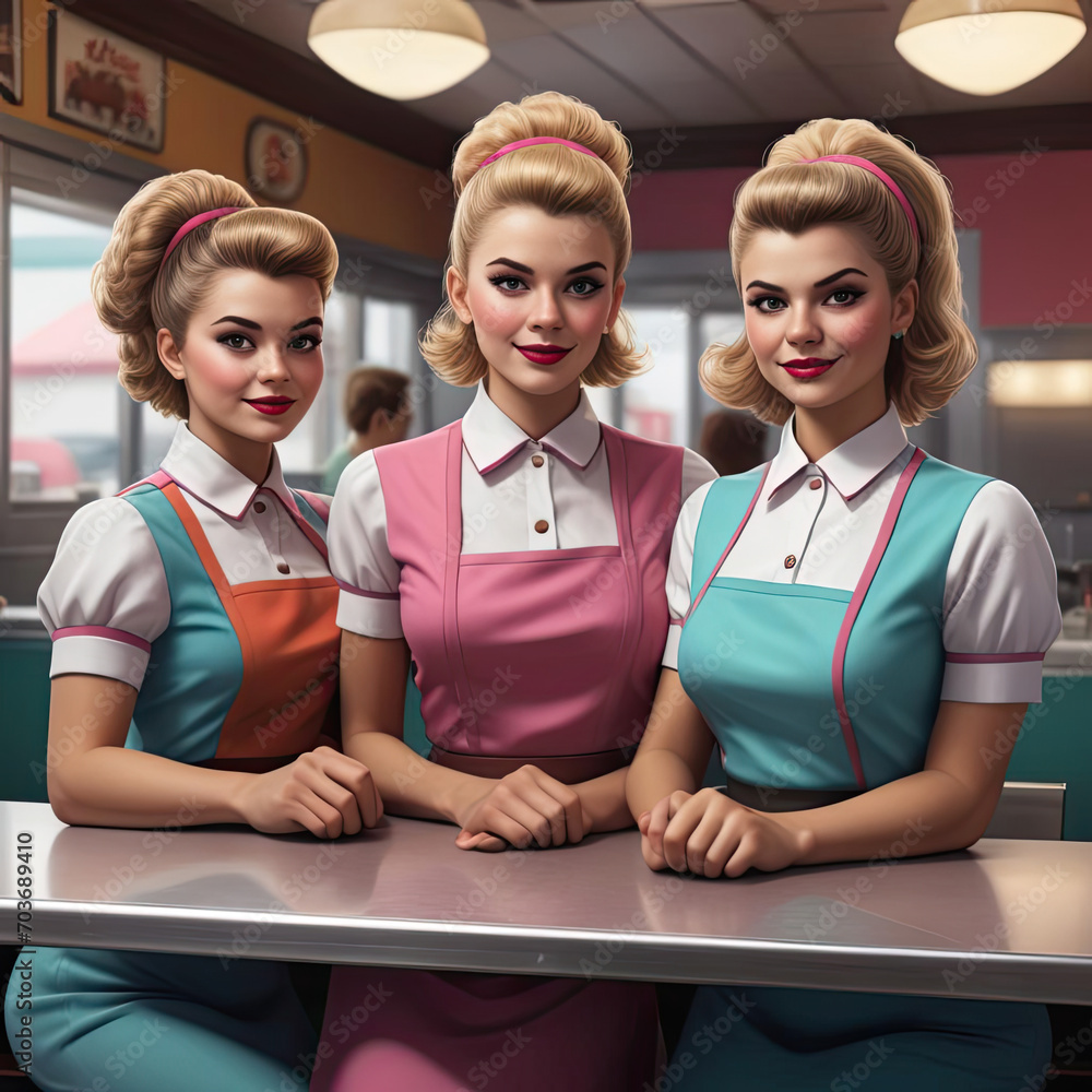 Retro Diner Waitress - Illustration of a character in 80s-style ...