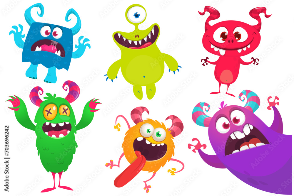 Cute cartoon Monsters. Set of cartoon monsters: goblin or troll ...