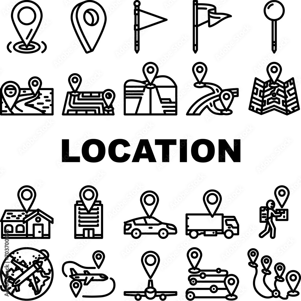 location pin map place point icons set vector. mark road, travel gps ...