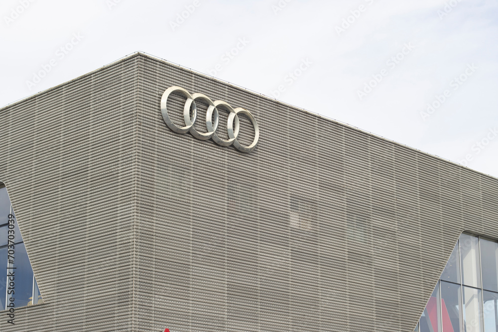 Beijing, China - Oct 4, 2023: Audi logo is seen at one of the FAW Audi ...
