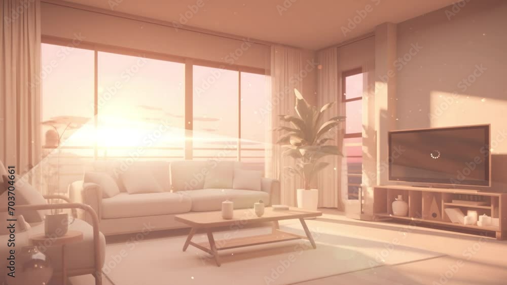 virtual backgrounds stream living room interior at sunset. luxury ...