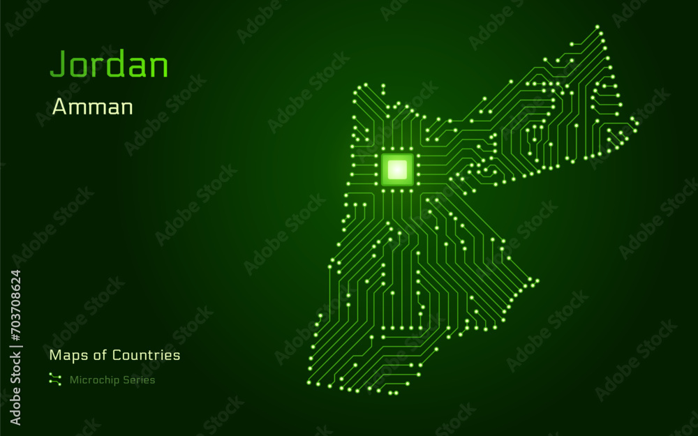 Vetor do Stock: Jordan Map with a capital of Amman Shown in a Green ...