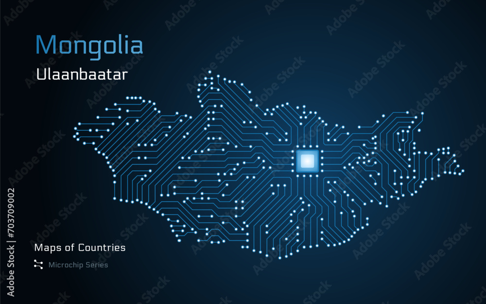 Mongolia Map with a capital of Ulaanbaatar Shown in a Blue Glowing ...