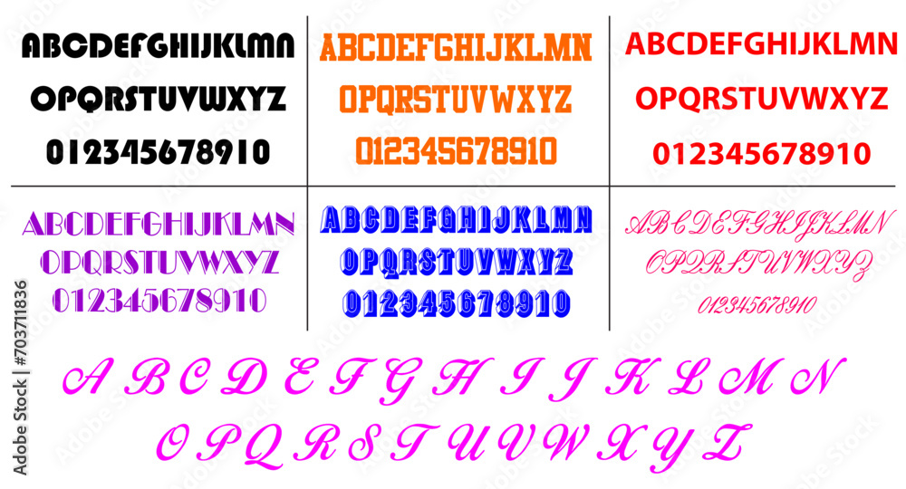 Letters of 7 Diffrent Font English Alphabet and Punctuation Marks and ...