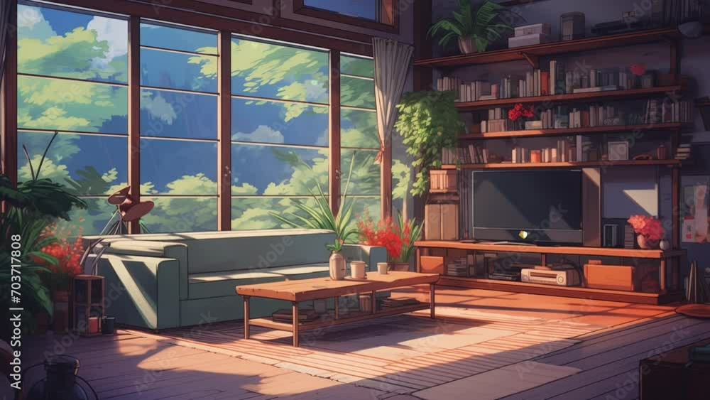 Vidéo Stock virtual backgrounds stream wallpaper. Cozy living room in ...