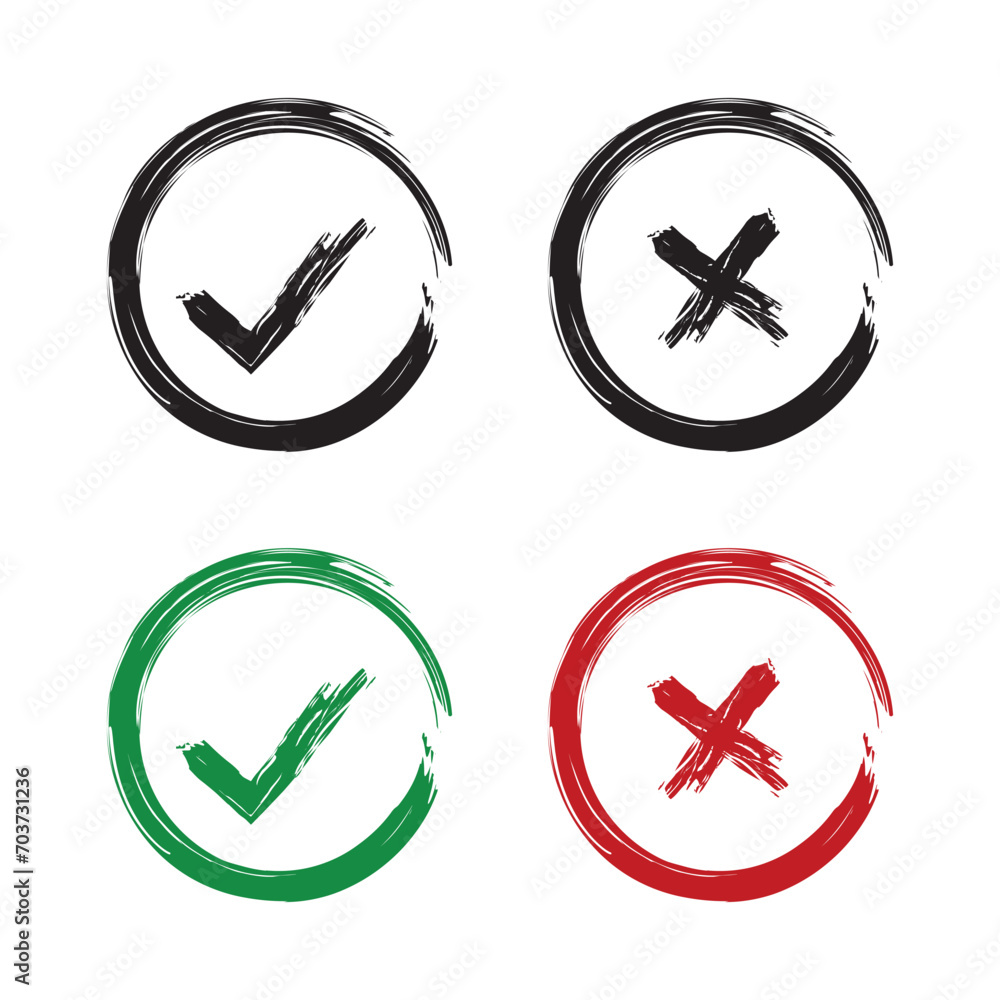 check mark and cross mark vector icons in brush strokes for mobile and ...