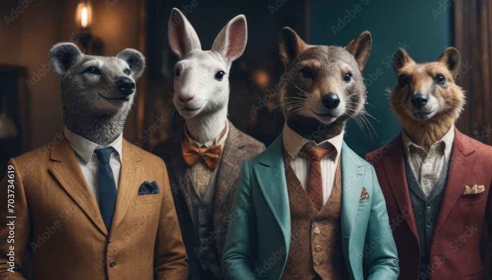 a group of animals in suits and ties standing next to each other in ...