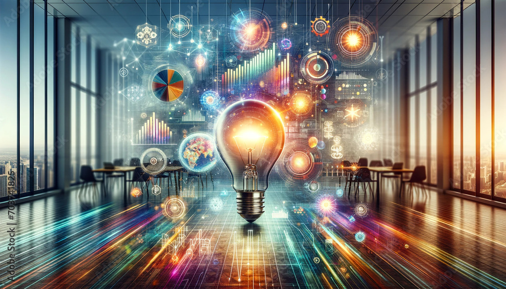 wide, futuristic concept image focusing on strategy in business ideas ...