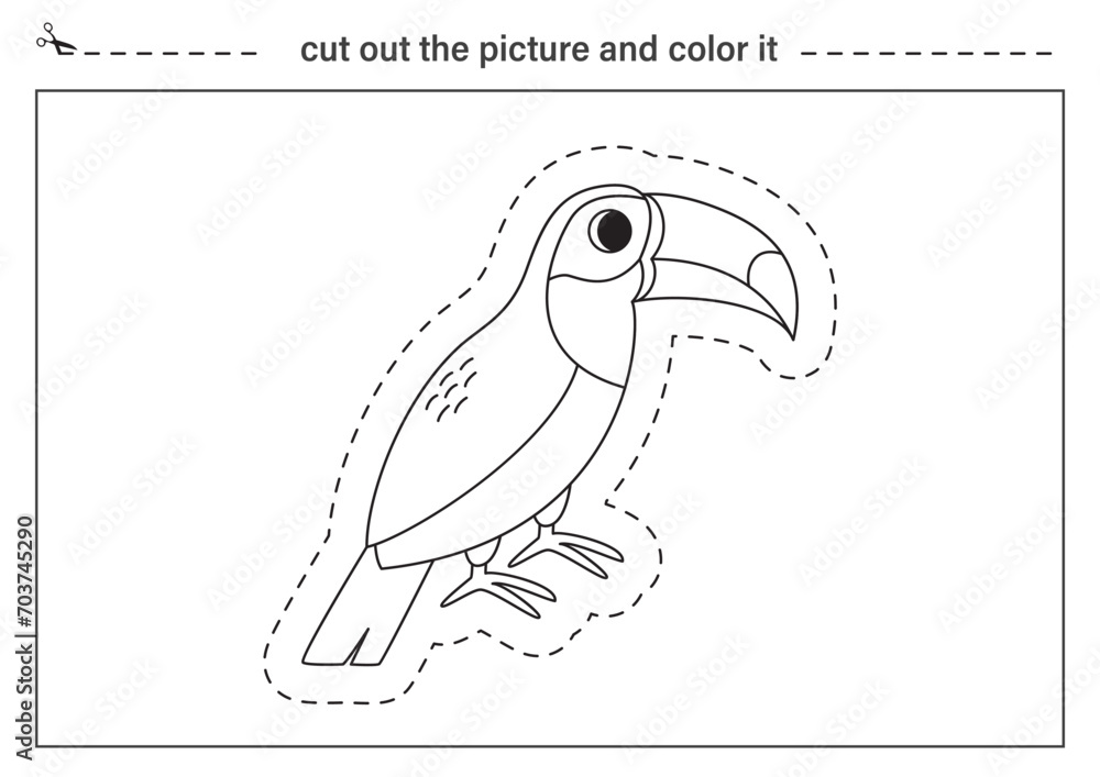 Cutting practice for kids. Black and white worksheet. Cut out cartoon ...