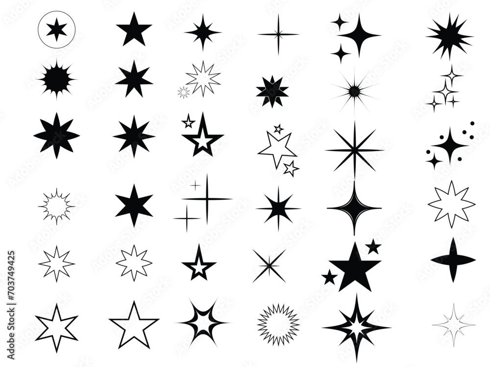 Minimalistic star icons. Retro futuristic sparkle icons collection ...