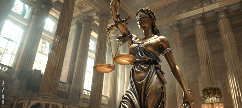 Statue of Justice in a Grand Hall - A symbol of law and fairness, the ...